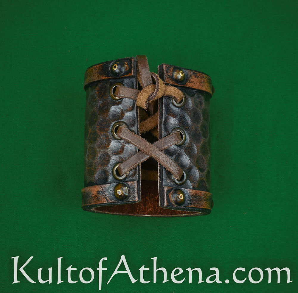 Viking Leather Cuff with Norse Serpents