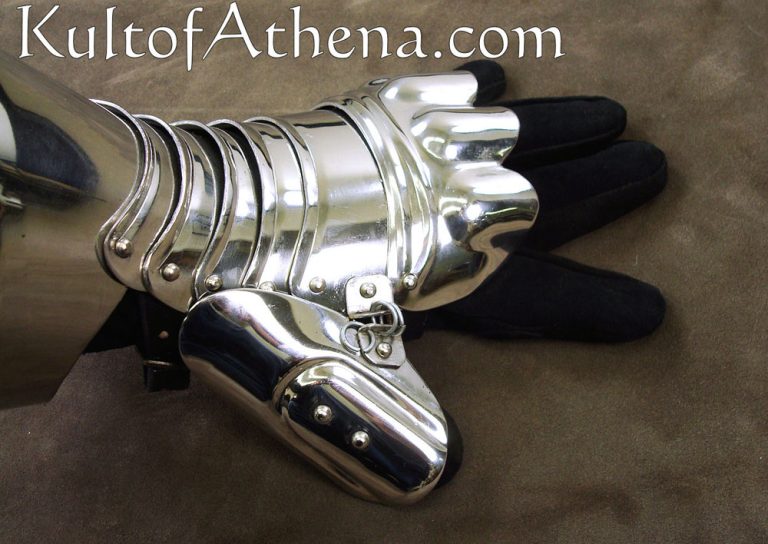 Stainless Steel Medieval Fingerless Gauntlets with Leather Gloves