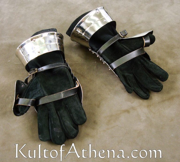 Stainless Steel Medieval Fingerless Gauntlets with Leather Gloves