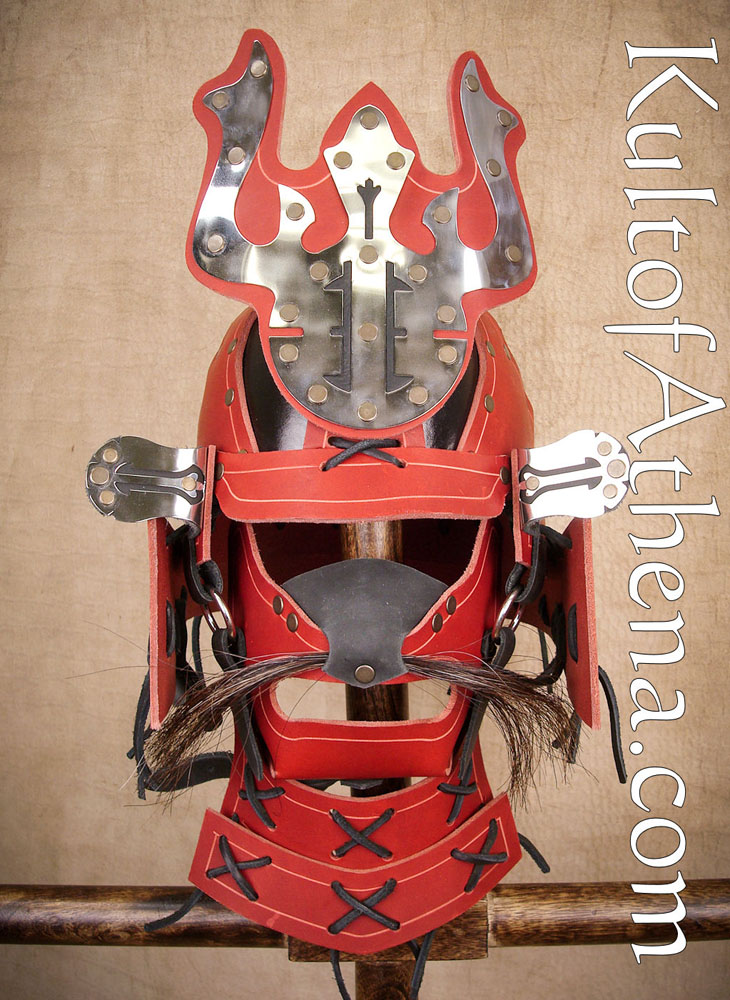 Samurai Leather Helmet - Red
