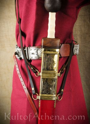 Leather Roman Sword Baldric - Brown - Wearing on Left Hip